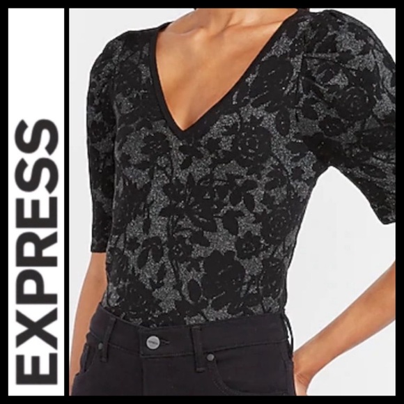 Express | Sweaters | Express Metallic Floral Puff Sleeve Sweater | Poshmark
